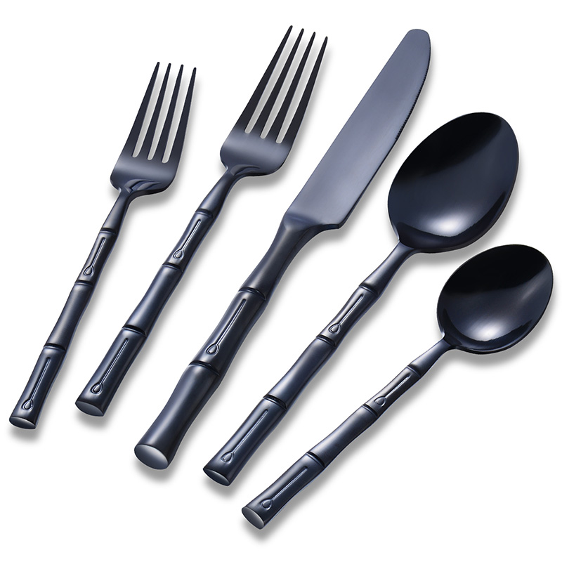 Wholesale Wholesale Stainless Steel Black Flatware Set with Bamboo Shape Thick Handle factory ...